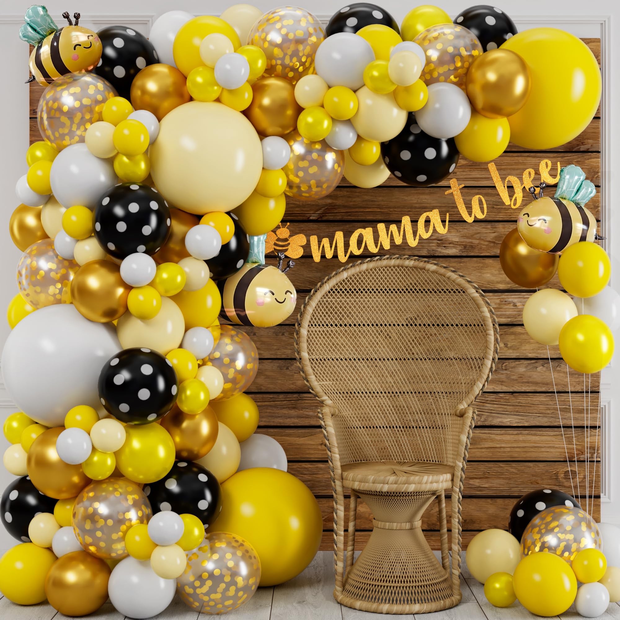 ALL-IN-1 Bee Balloons Garland Kit & Arch - Small and Large Black Yellow and White Bumble Bee Balloons for What Will It Bee Gender Reveal Party Supplies, Baby Shower Decorations, or Honey Bee Birthday