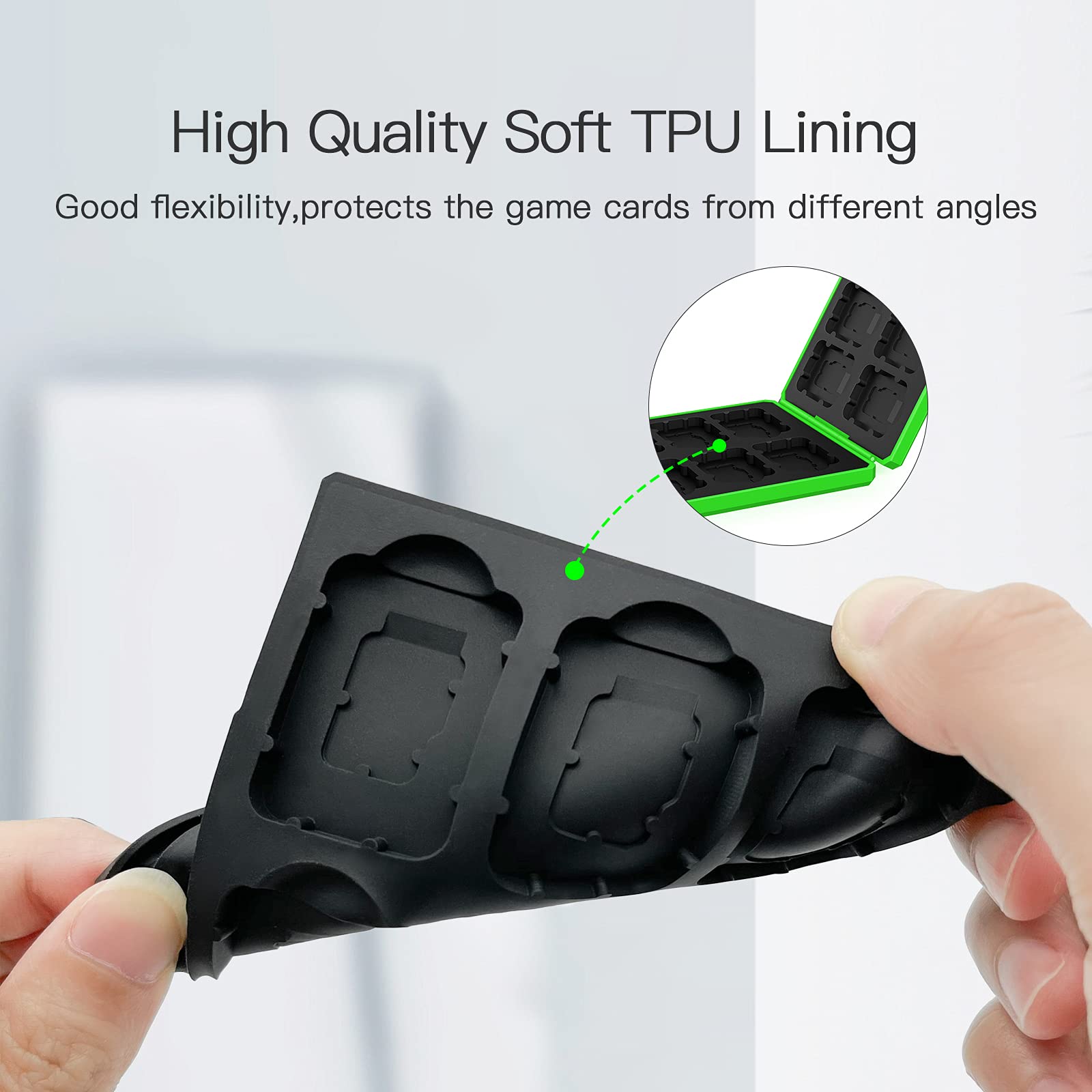 UFOPETIE Card Case for Nintendo Switch Game Card,Compatible with Nintendo Switch Case Animal Crossing Theme,Game Case for Animal Crossing Cards,for Switch Accessories-Leaf Grey-Thumb Grip 2PCS