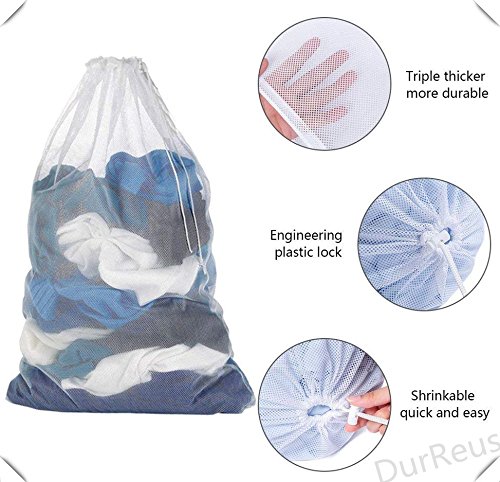 Large Mesh Drawstring Travel Laundry Bag Polyester White 1 Pack Durable,Reusable,Foldable,Heavy Duty Storage Hanging Apartment Commercial Wash Bag For Delicates Clothes,Dirty Garment,Socks,Blouse