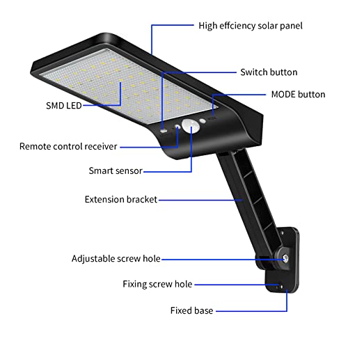 Aqonsie 56LED Remote Solar Flood Light, Outside Security Motion Sensor Lights with Remote, 3 Lighting Modes with Remote for Backyard Gutter Garage Shed 2 Pack