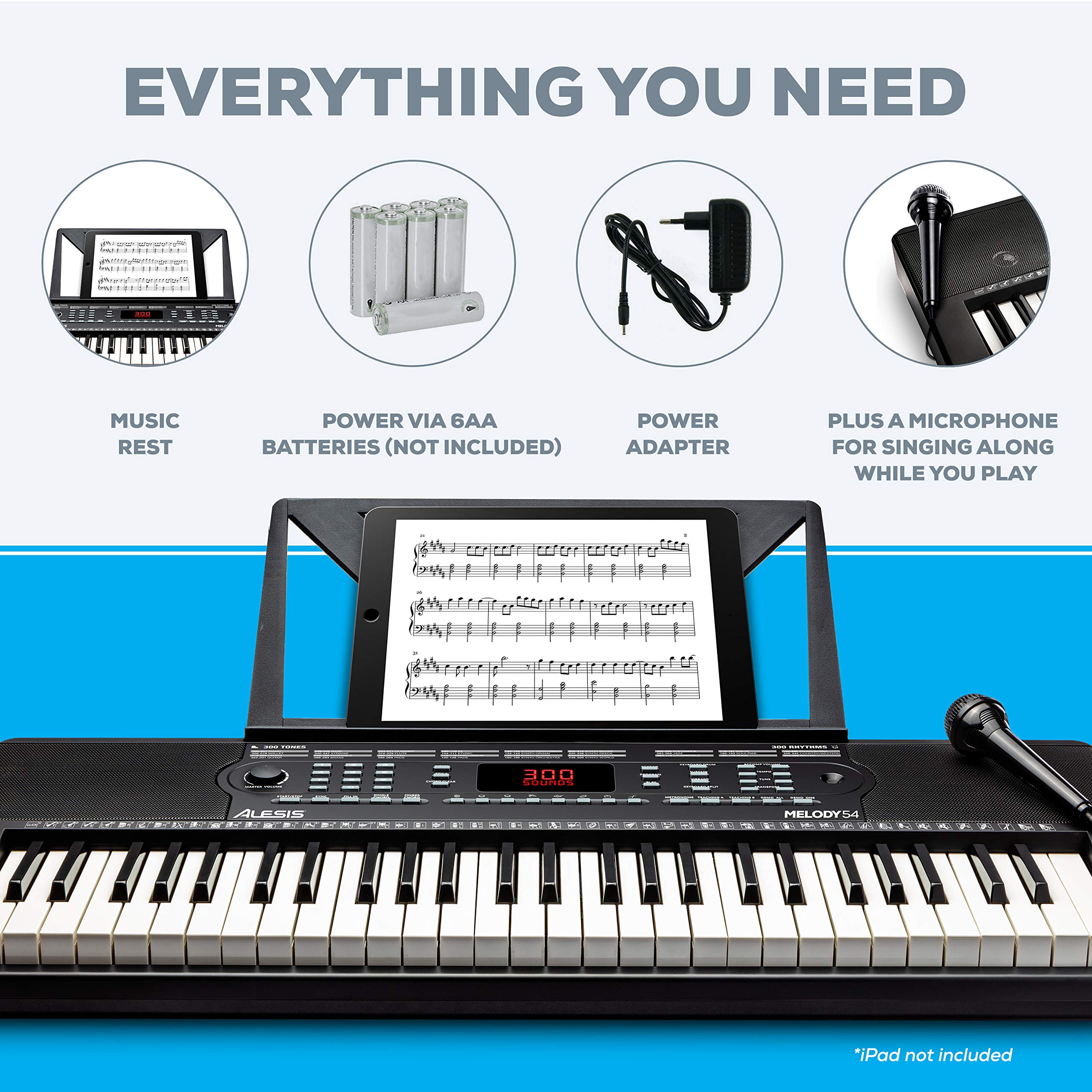 Alesis Melody 54-54-Key Electric Piano Keyboard with Speakers, Microphone, Music Rest + Numark HF125 - On-Ear Headphones with 6ft Cable