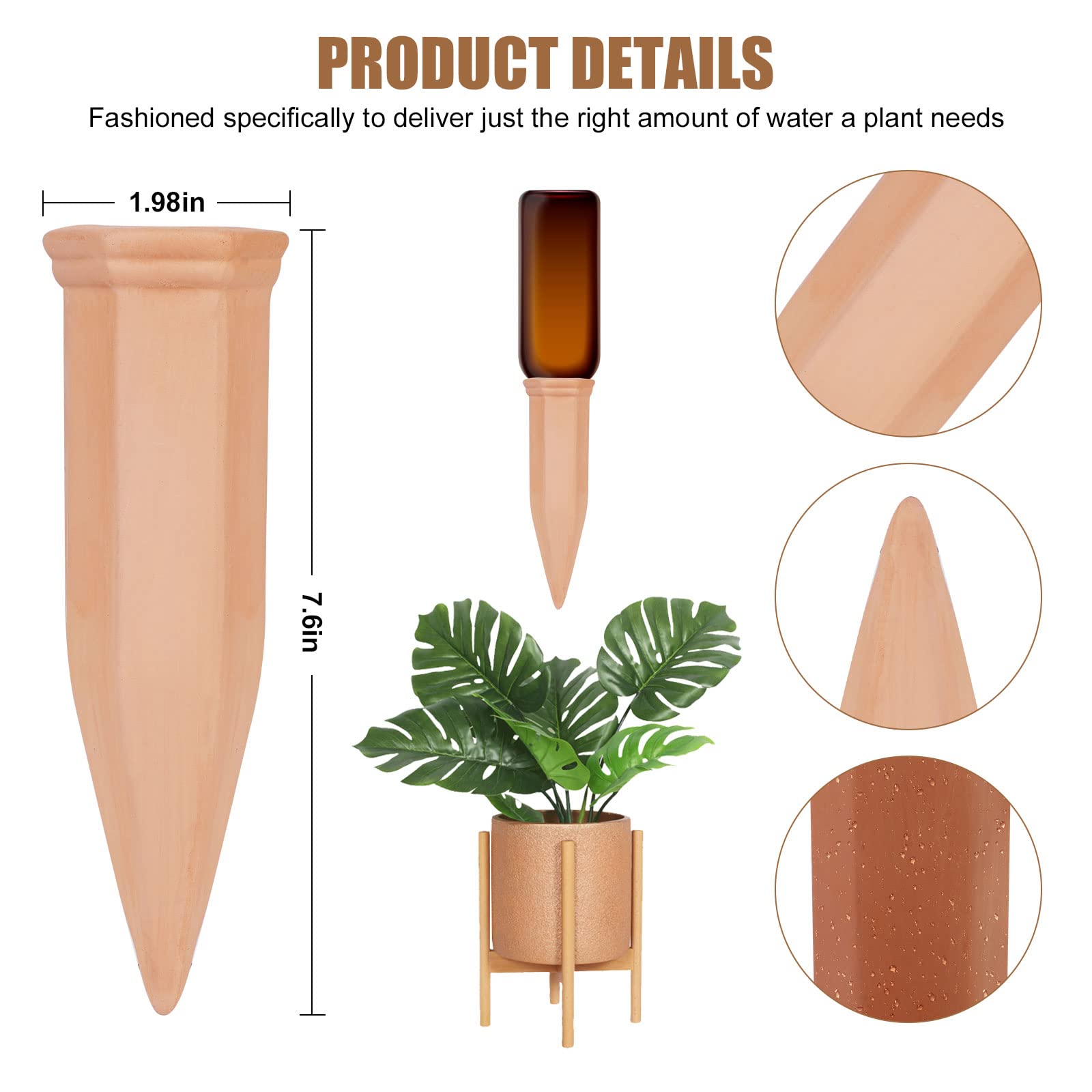 APPD Terracotta Watering Stakes15 Pack Automatic Plants Watering Devices Terracotta Self Watering Spikes for Wine Bottles Great for Indoor & Outdoor Plants