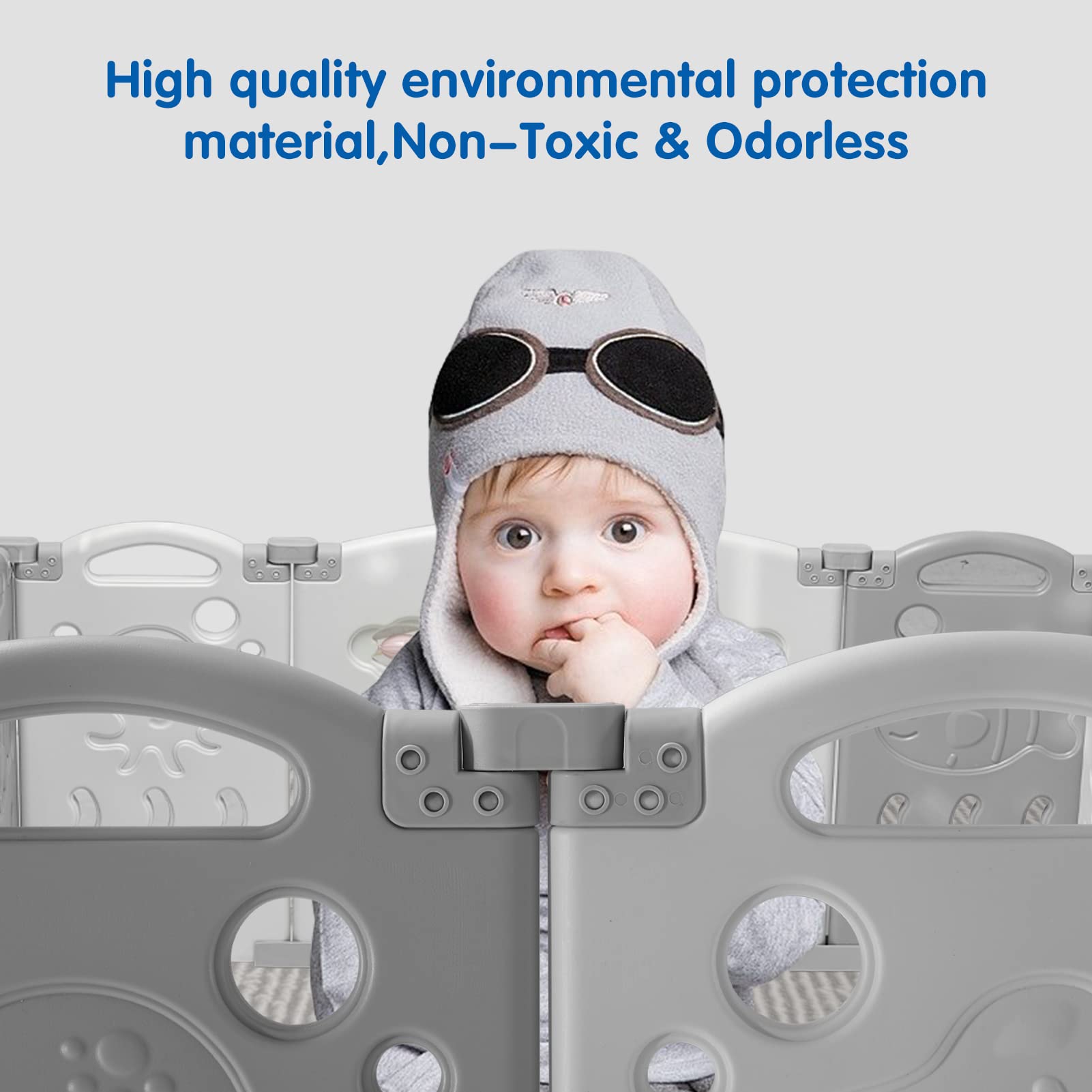 Albott Upgraded Foldable Baby Playpen Foldable Thicken Kids Safety Play Fence Toddler Play Yard 2-Panel Extension (Grey)