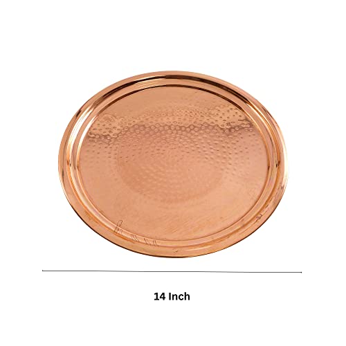 Aruma Traditional Design Hammered Handmade Copper Serving Tray 14 Inch