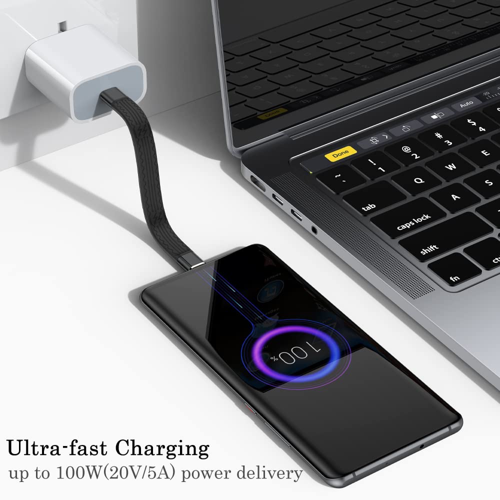 AuviPal Short USB4 Cable, 5-inch Flat Flexible USB Type C Cable Compatible with Thunderbolt 4/3 Support up to 40Gbps Data Transfer, 100W Power Delivery and 8K@60Hz Video Pass Through - Black