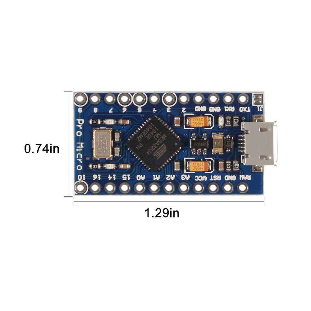 AITRIP 5 PCS Pro Micro ATmega32U4 5V/16MHz Module Board with 2 Row pin Header Compatible with arduino Leonardo Replace ATmega328 Pro Mini (5PCS)