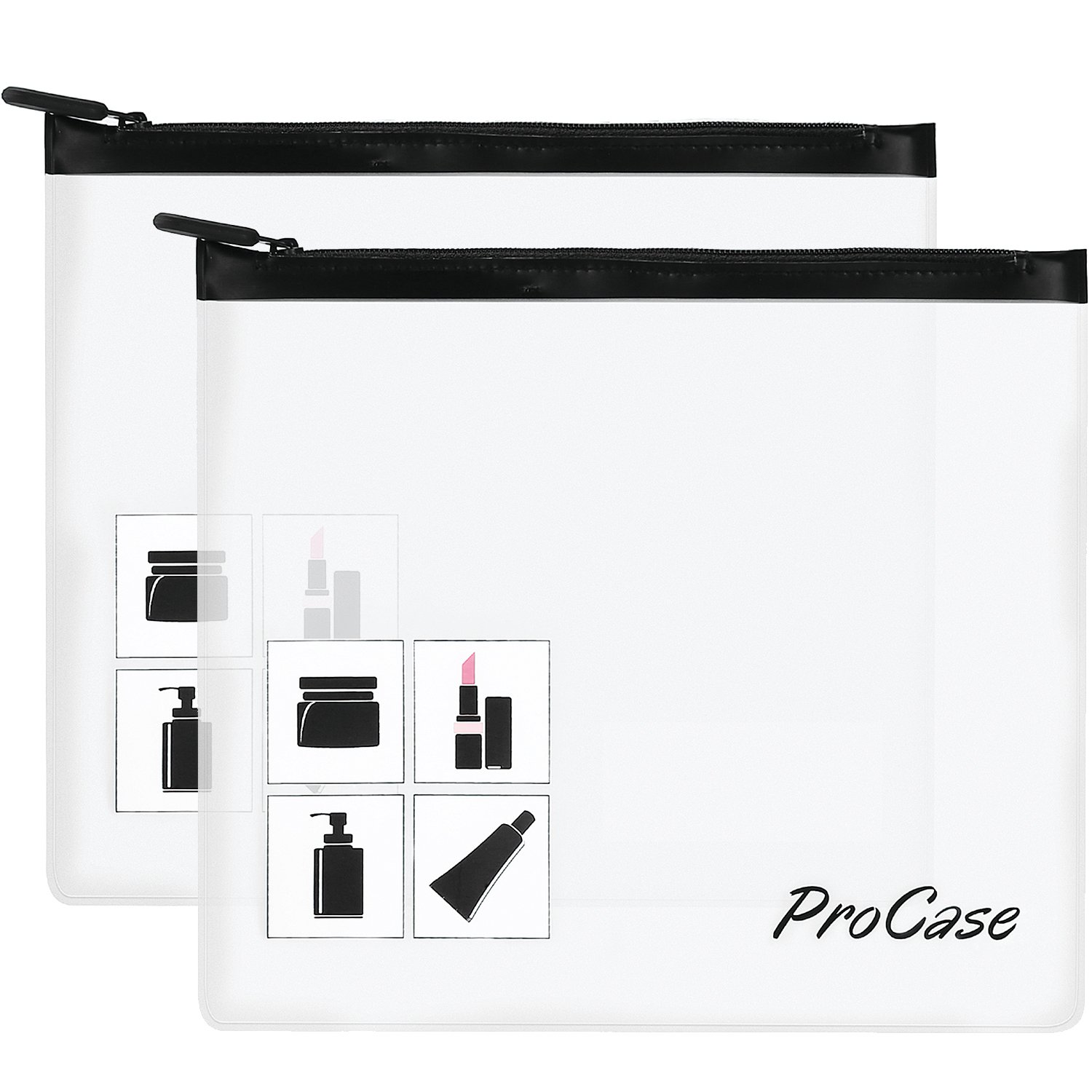 ProCase TSA Approved Fly Travel Toiletry Bag Makeup Pouch, Durable Quart-Size Carry-On Clear Small Handy Bag with Zipper for Liquids Bottles Tubes Cosmetics Container (2-Pack)