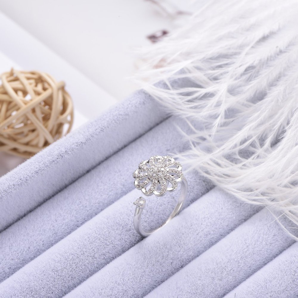 AOEDEJ Fashion Women Anti-anxiety Spinning Rings Open Adjustable Rotating Cubic Zirconia Wedding Rings
