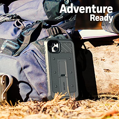 Encased Pantera Series for iPhone 14 Case with Built-in Screen Protector - Rugged Protective Full Cover (Black)