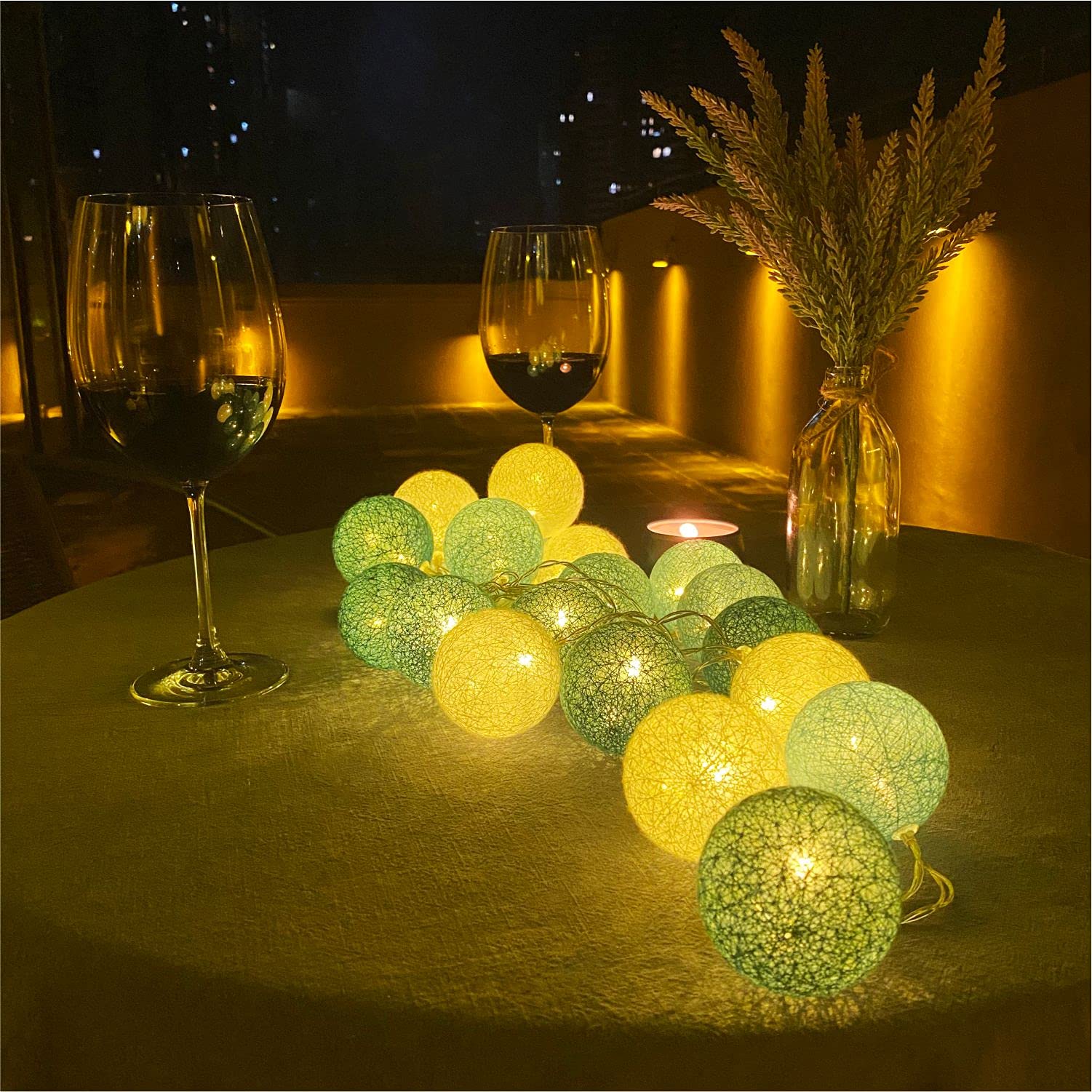Fairy Lights Starry LED String Lights 20 PCS Indoor/ Outdoor Cotton Ball Warm Lighting Wall Light for Bedroom, Wedding Party ,Home ,Christmas,Halloween,Garden (Batteries, Tiffany)