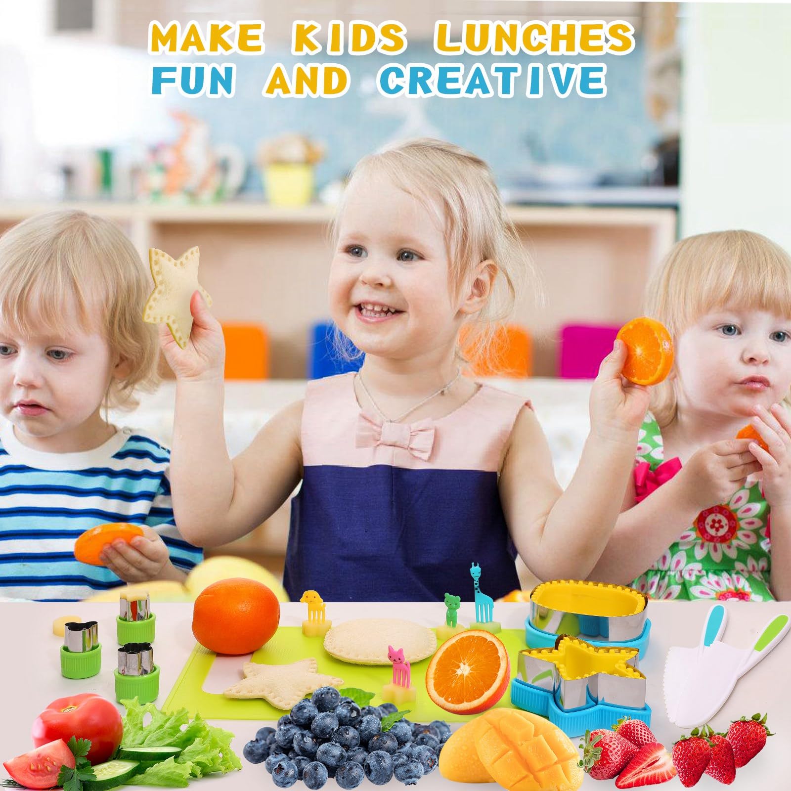 Baokcotei 24 Pieces Safe Kids‘ Kitchen Knife Set for Cooking and Baking Wooden Toddler Knives with Cutting Board Fruit Vegetable Crinkle Cutter Y Peeler Sandwich Cutter Bento Box