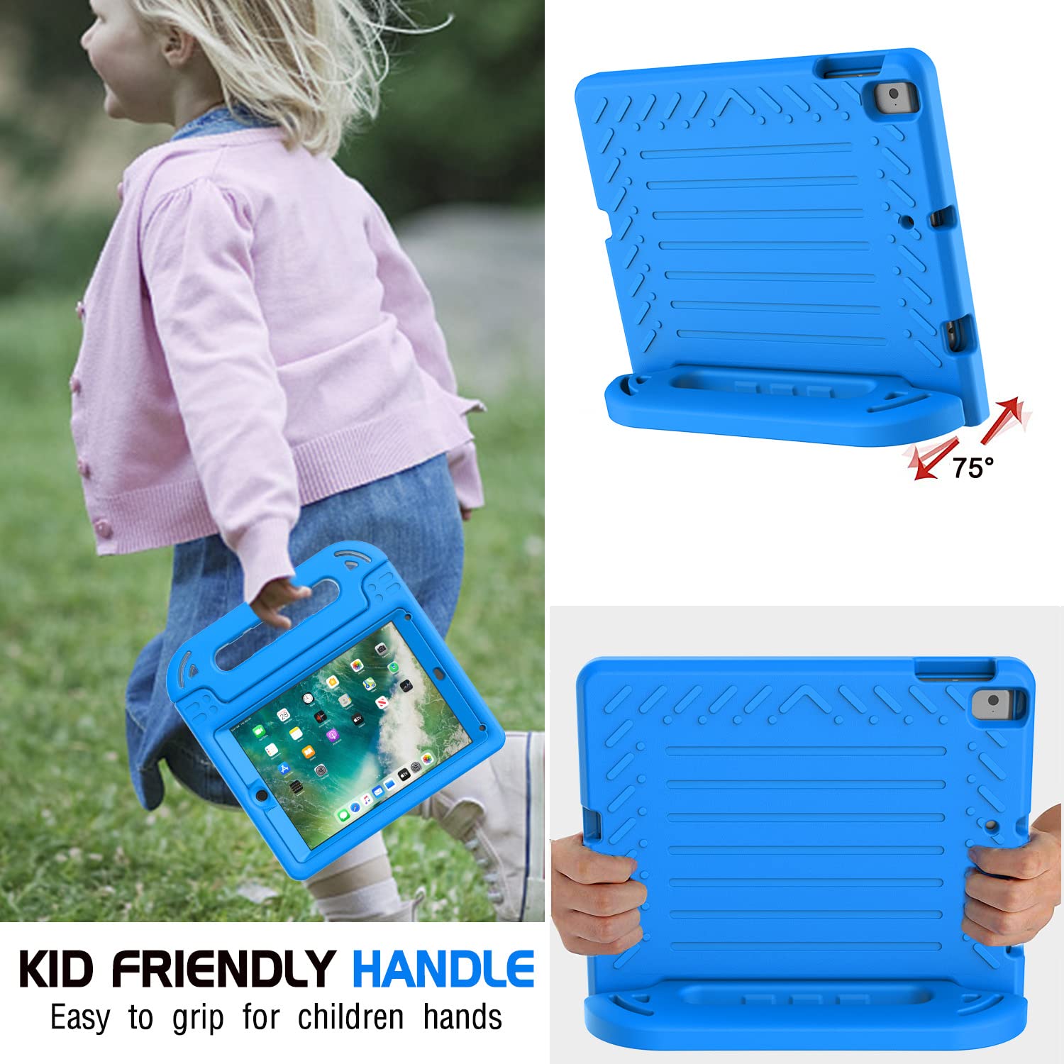 AVAWO iPad 6th/5th Generation Kids Case, iPad 9.7 Case (2017/2018) & Air 2, Built in Screen Protector, Shockproof Handle Stand Kids Protective Case Cover for iPad 9.7 Inch 6th/5th Gen & Air 2, Blue