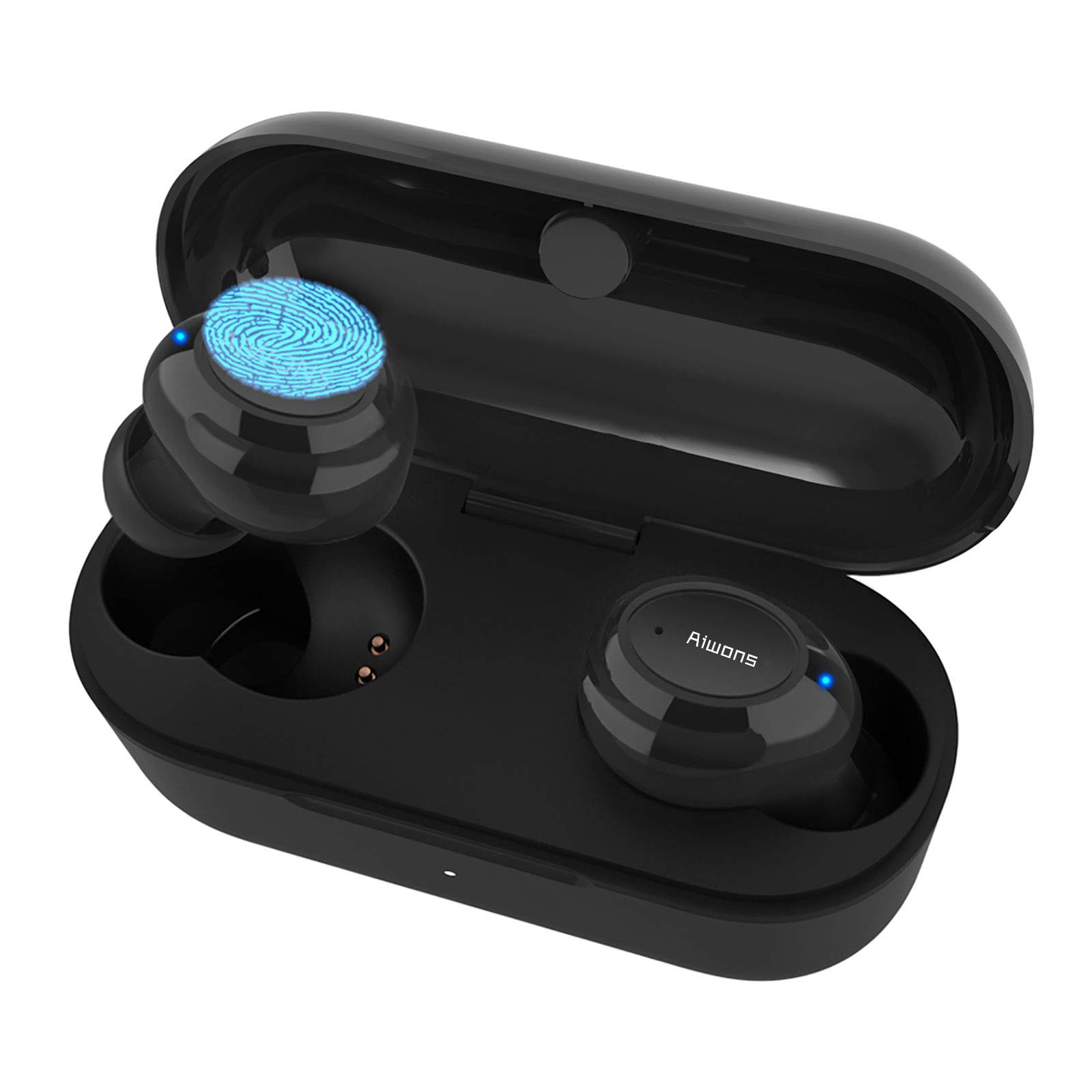 aiwons True Wireless Earbuds Bluetooth Headphones, Bluetooth 5.0 Touch Control Stereo Hi-Fi Sound IPX5 Waterproof 16H Playtime with Charging Case, Bluetooth Headset (Black)