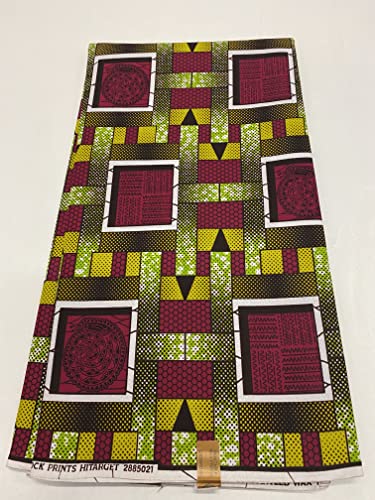 Beautiful African Prints Fabric | African Ankara Wax Print Fabric | African Lapper | African Ankara Wax Print Fabric/Green, Red & Brow African Fabric- 6 Yards.