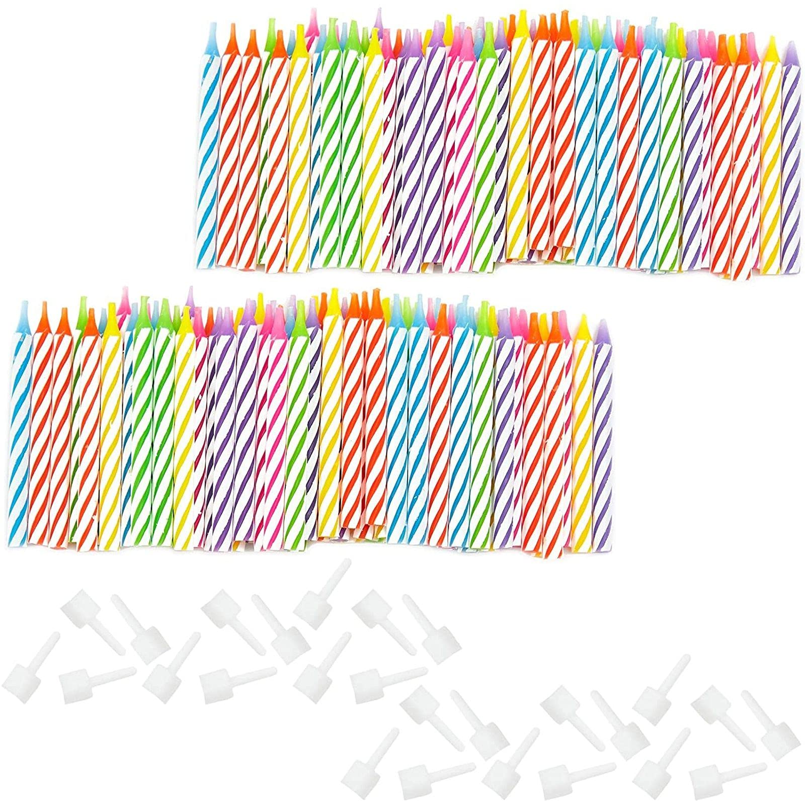 BLUE PANDA - 154-Piece Candles Number 0-9 Rainbow Stripes Birthday Cake Numeral Topper Decorations with Holders for Party Decor