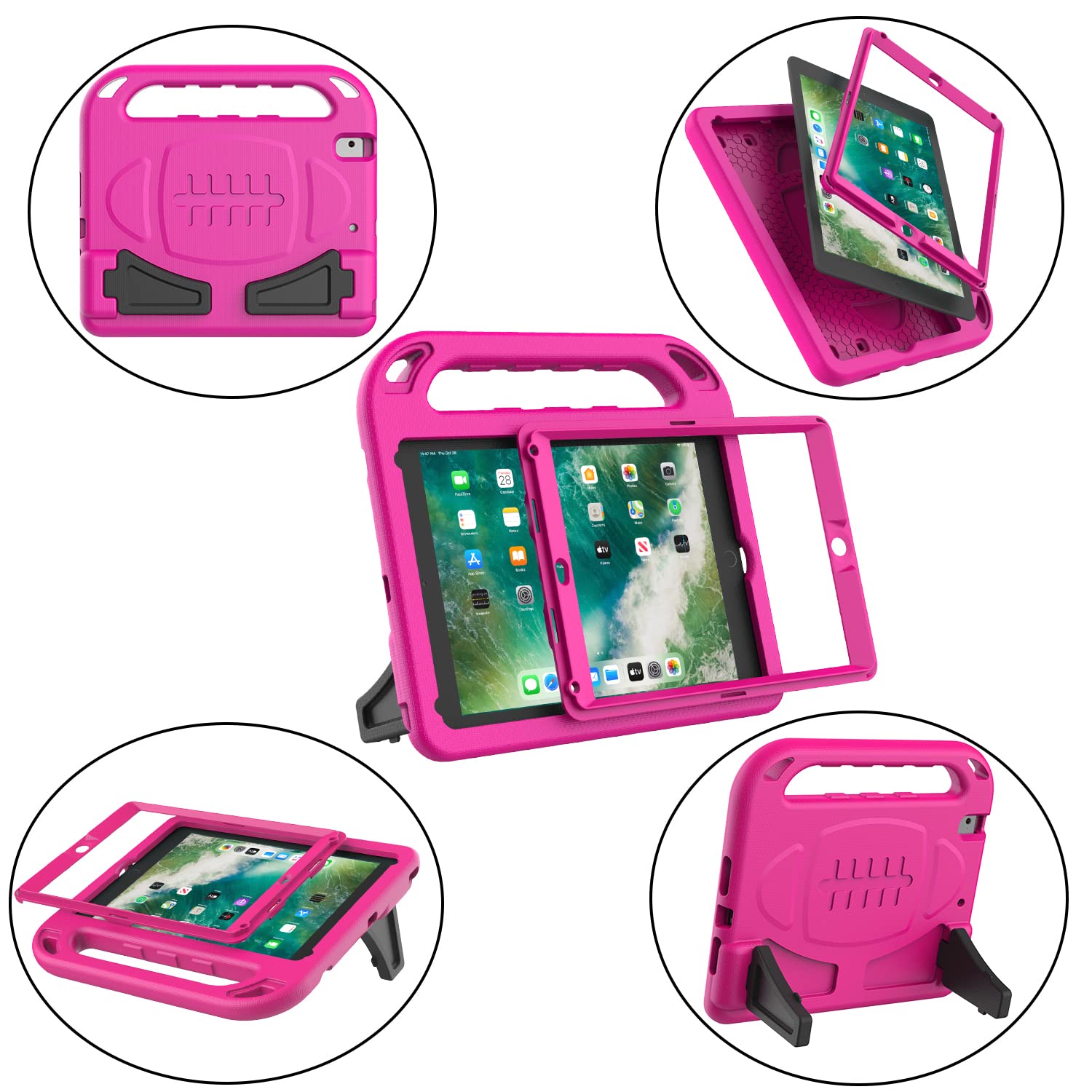 AVAWO Kids Case for iPad 6th/5th Generation, iPad 9.7 Inch 2018/2017 & iPad Air 2 Case, Built in Screen Protector, Shockproof Handle Stand Kids Case for 9.7-inch iPad 5th & 6th Gen & iPad Air 2, Rose