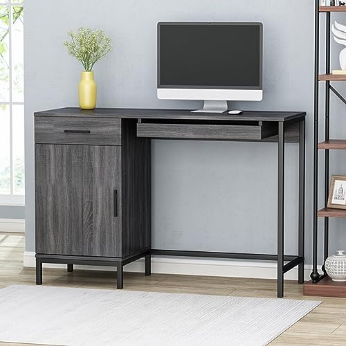 ENGERIO Home Office Desk with Storage Drawers, Computer Desk with Drawer Keyboard Tray, 43" Writing Study Desk Gaming Table, Retro Industrial Office Table Workstation (Dark Gray)