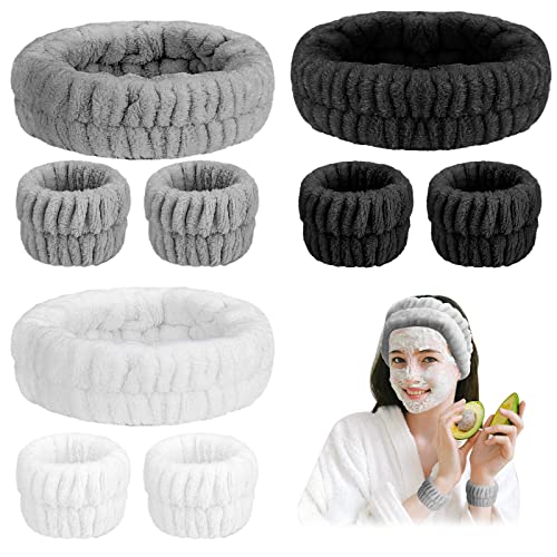 AIEX 9pcs Women's Makeup Headbands, Cute Soft Microfibre Makeup Headband, Spa Face Wash Headband for Women Girls (White, Grey, Black)
