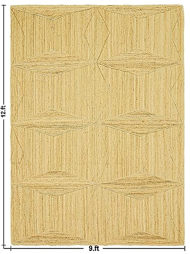 CASAVANI Collection Rectangular Area Rug - 4x6 Ft' Beige Braided Jute Rug Geometric Kilim Rug Indoor Outdoor Use Carpet Flatweave Rugs for Bedroom Dining Room Living Room