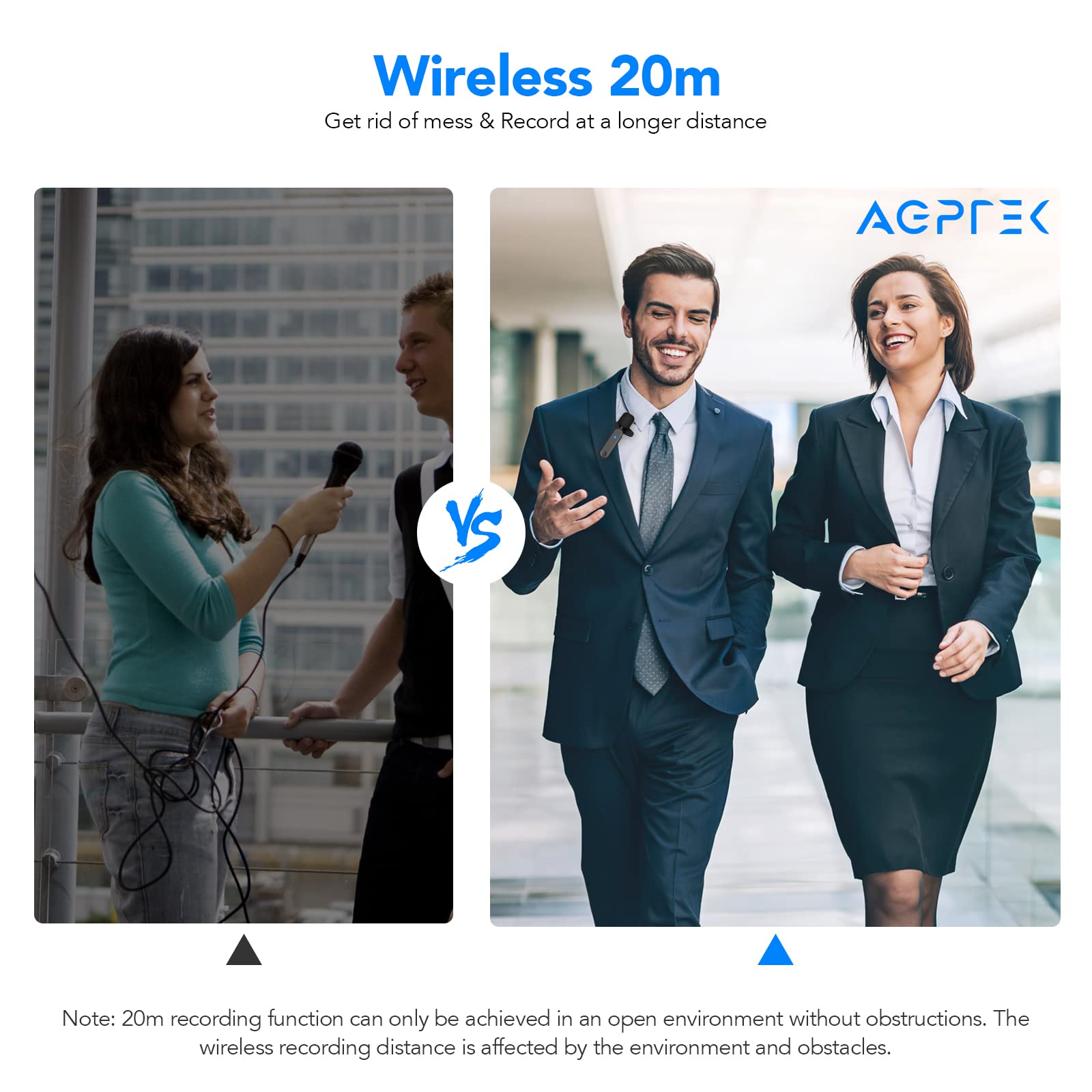 AGPTEK Wireless Lavalier Microphones, Wireless Clip Mic, Lapel Clip-on Microphone for Smartphone, Laptop, Vlog, Recording, Interview, Tiktok, Facebook, YouTube, Live Stream