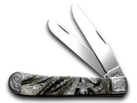 Case XX Knives Engraved Bolster Series Ivory Quartz Corelon Trapper Pocket Knife 9254IQ/E