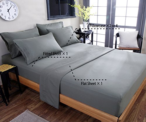SONORO KATE Bed Sheets Set Sheets Microfiber Super Soft 1800 Thread Count Egyptian Sheets 16-Inch Deep Pocket Wrinkle - 6 Piece (King, Dark Grey)