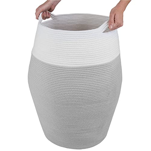 Laundry Basket - Curved Cotton Rope Basket with Handles for Living Room, Bedroom, Bathroom, Nursery, and Laundry Room Storage by Home-Complete (Gray) Large