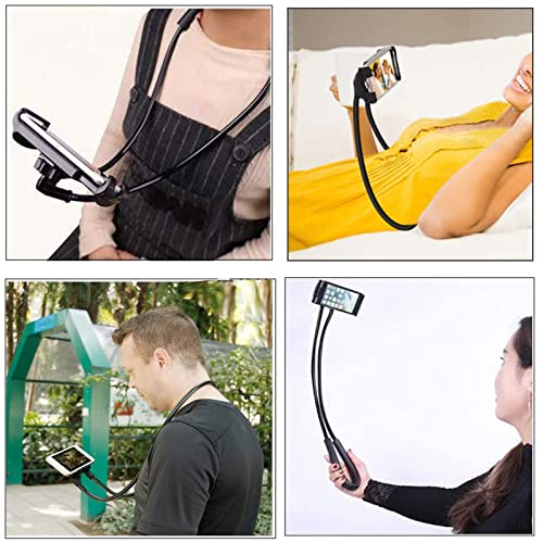 Smart Mobile Phone Stands,Universal Hanging on Neck Cell Phone Mount Holder, Flexible Lazy Bracket DIY Free Rotating for Multiple Functions(Black)