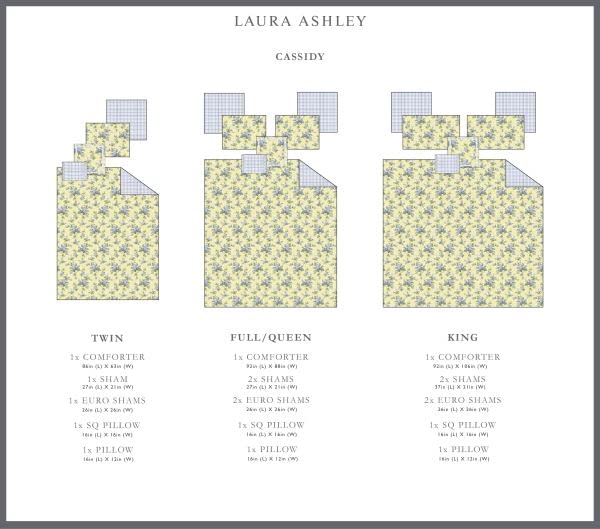 Laura Ashley - King Comforter Set, Cotton Reversible Bedding, Includes Matching Shams with Bonus Euro Shams & Throw Pillows (Cassidy Yellow, King)