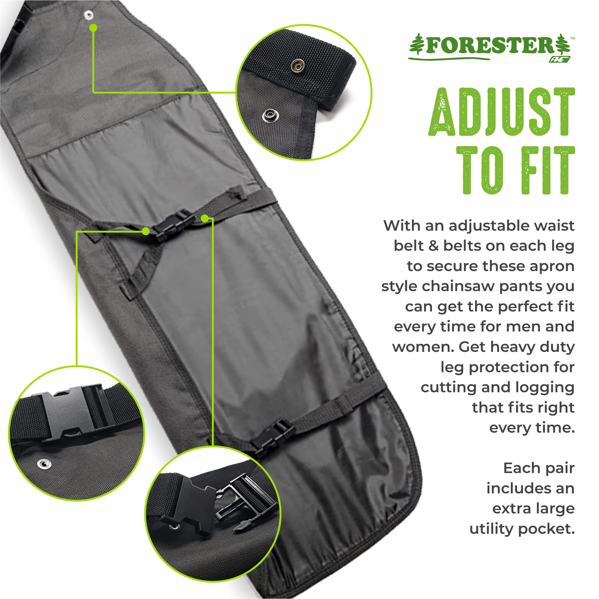 FORESTER Chainsaw Chaps for Men - Adjustable Belt - Chain Saw Chaps for Men, Apron Style W/Pocket, Chainsaw Safety Equipment, Chainsaw Safety Gear, Chainsaw Safety Chaps for Weed Eater