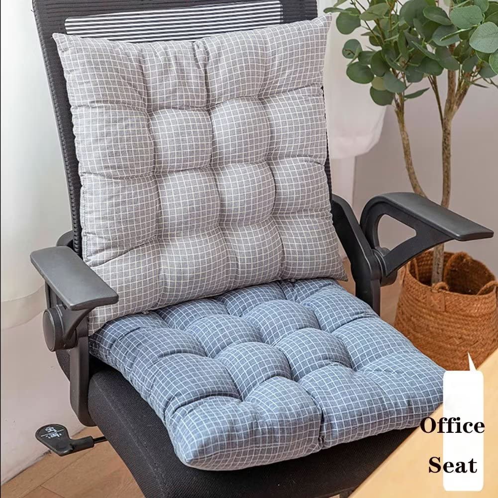 Aomkmi Plaid Floor Pillow Chair Pads with Ties Square Office Cushions Non-Slip Tatami Seats for Office Dining Kitchen Set of 4