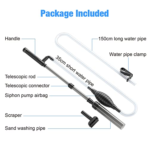 bedee Manual Aquarium Gravel Cleaner, Fish Tank Vacuum Gravel Cleaner, 3 in 1 Aquarium Siphon Vacuum Cleaner Kit for Water Change,Sand Cleaning,Remove Dirt with Adjustable Telescopic Rod