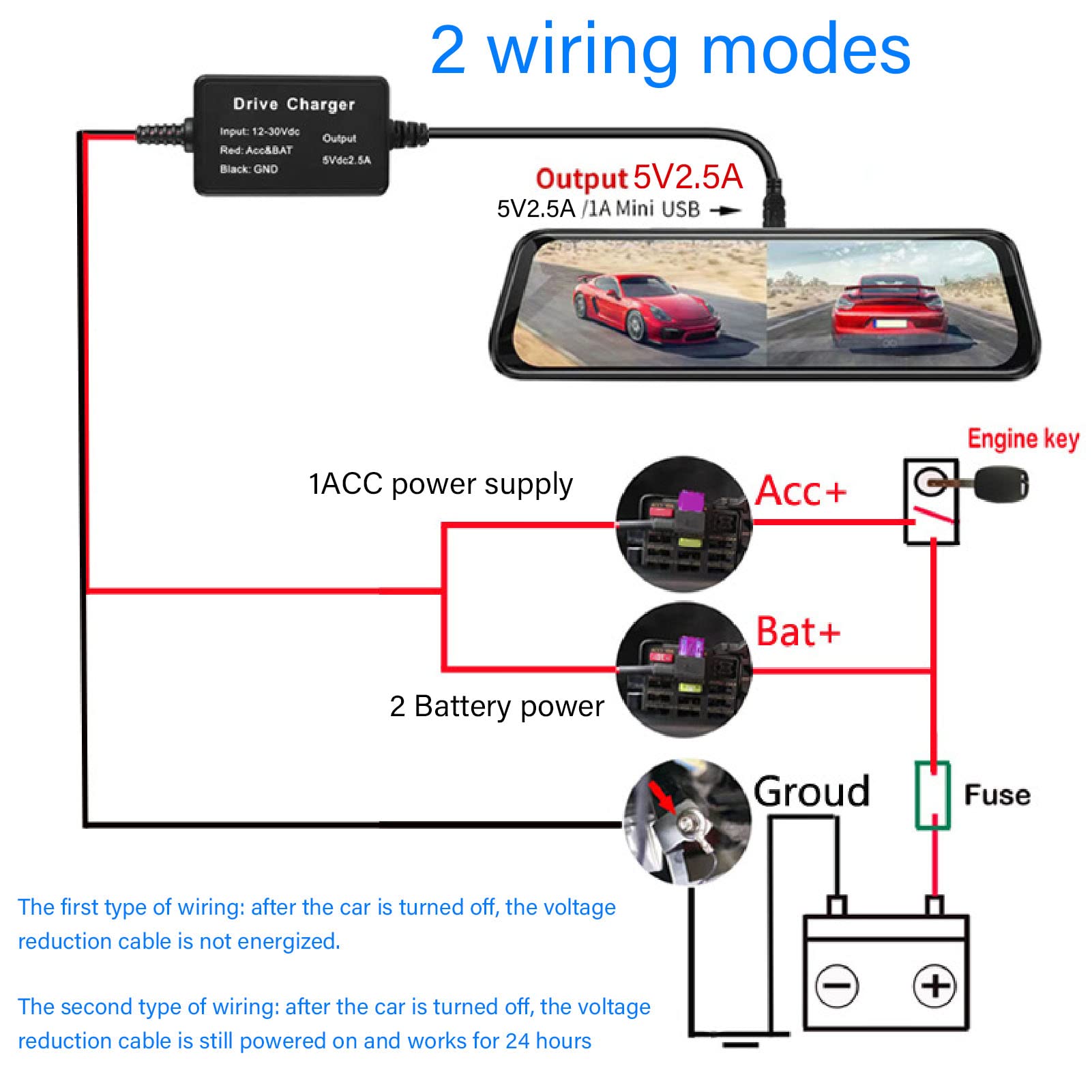 Aramox Car Dash Camera Hard Wire Kit, Dash Cam Hardwire Kit Mini USB Adapter High Security 12V鈥?0V to 5V Widely for Mirror Cam GPS Navigator Radar Detector