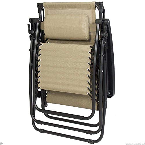BMS 2 PCS Zero Gravity Chair Lounge Patio Chairs with Canopy Cup Holder, Tan