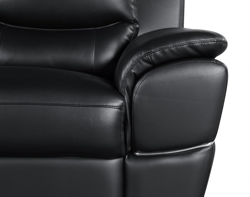 HomeRoots 85" Black Leather Sofa with Silver Legs