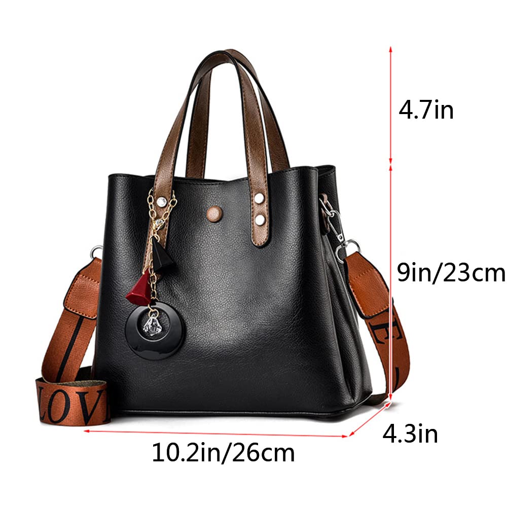 GJGJTER Top-handle Handbags Tote for Women Soft PU Purse Shoulder Crossbody Bag with Exquisite Pendant-Black