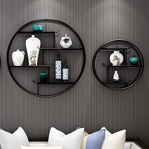 Bedroom Storage Shelf Multipurpose Wall-Mounted Decorative Shelf Metal Iron Round Display Stand/Floating Shelves Creative Living Room,Black,60cm