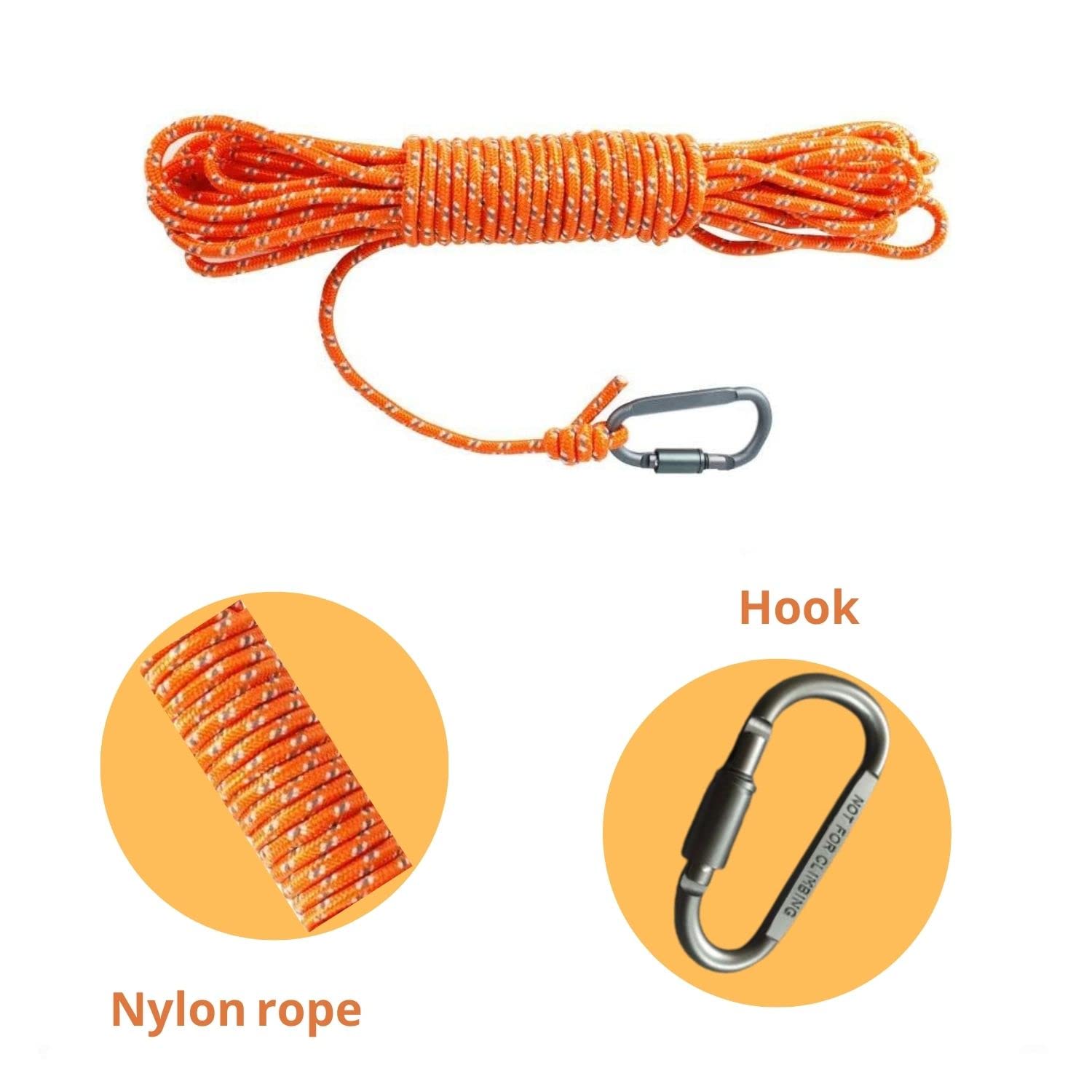 AITREASURE Orange Floating Rope Polypropylene Throw Rope with A Carabiner Clips 32.8ft / 6 mm Throwable Flotation Device Water Rescue Safety Equipment for Boating Camping Hiking