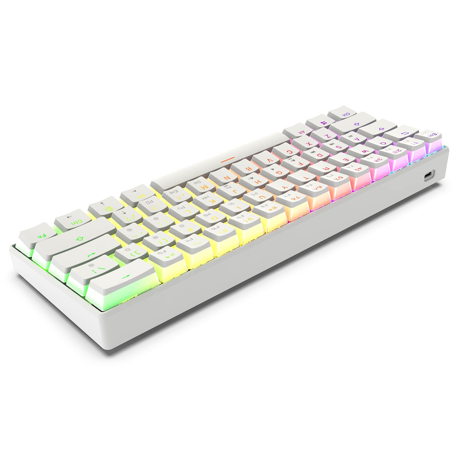 GK GAMAKAY MK61 RGB Pudding Keyboard, 61 Keys Gateron Optical Switch PBT Pudding Keycaps, Hot Swap Backlit Ultra-Compact Wired Gaming Keyboard for Windows Mac PC Gamers (Yellow Switch V2, White)