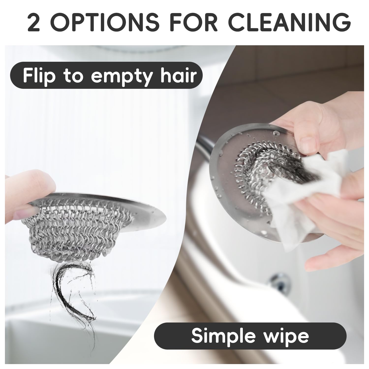 Bathtub Drain Hair Catcher, Wokdada Fast Drainage Shower Drain Hair Catcher, Reversible 304 Stainless Steel Drain Protector for Pop-Up and Regular Drains of Bathroom(Patented Product)