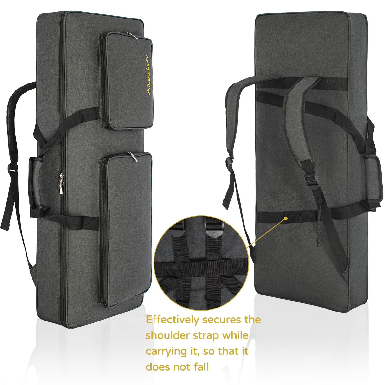 AKOZLIN 49-Key Keyboard Bag Portable Padded Keyboard Case,36.6”×14.2”×4.8” Electric Piano Keyboard Gig Bag Also Fits 54 Note Keyboard (Black)