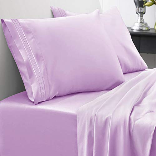 Queen Size Bed Sheets - Breathable Luxury Sheets with Full Elastic & Secure Corner Straps Built In - 1800 Supreme Collection Extra Soft Deep Pocket Bedding Set, Sheet Set, Queen, Lilac
