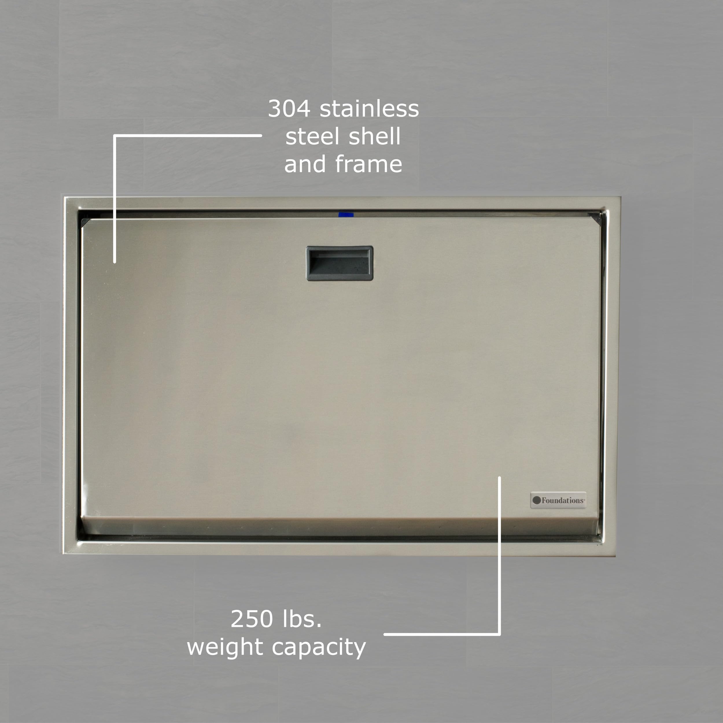 Foundations 100SS-R Premier Stainless Steel Horizontal Baby Diaper Changing Station with Recessed Mount, Heavy Duty Steel Hinges, One Handed Adjustable Safety Belt