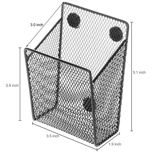 MyGift Black Metal Mesh Magnetic Office Supplies Pen Pencil and Marker Holder, Whiteboard Accesories Storage Basket, School Locker Organizer Accessory Pencil Cup, Set of 3