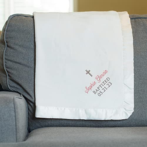 Lifetime Creations Personalized Baptism Blanket - Embroidered Baptism Baby Blanket, Personalized Baptism Gift with Name and Date
