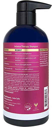 PURA D'OR Intense Therapy Shampoo (16oz) Repairs Damaged, Distressed, Over-Processed Hair, Infused with Select Natural Ingredients, Sulfate Free, All Hair Types, Men and Women