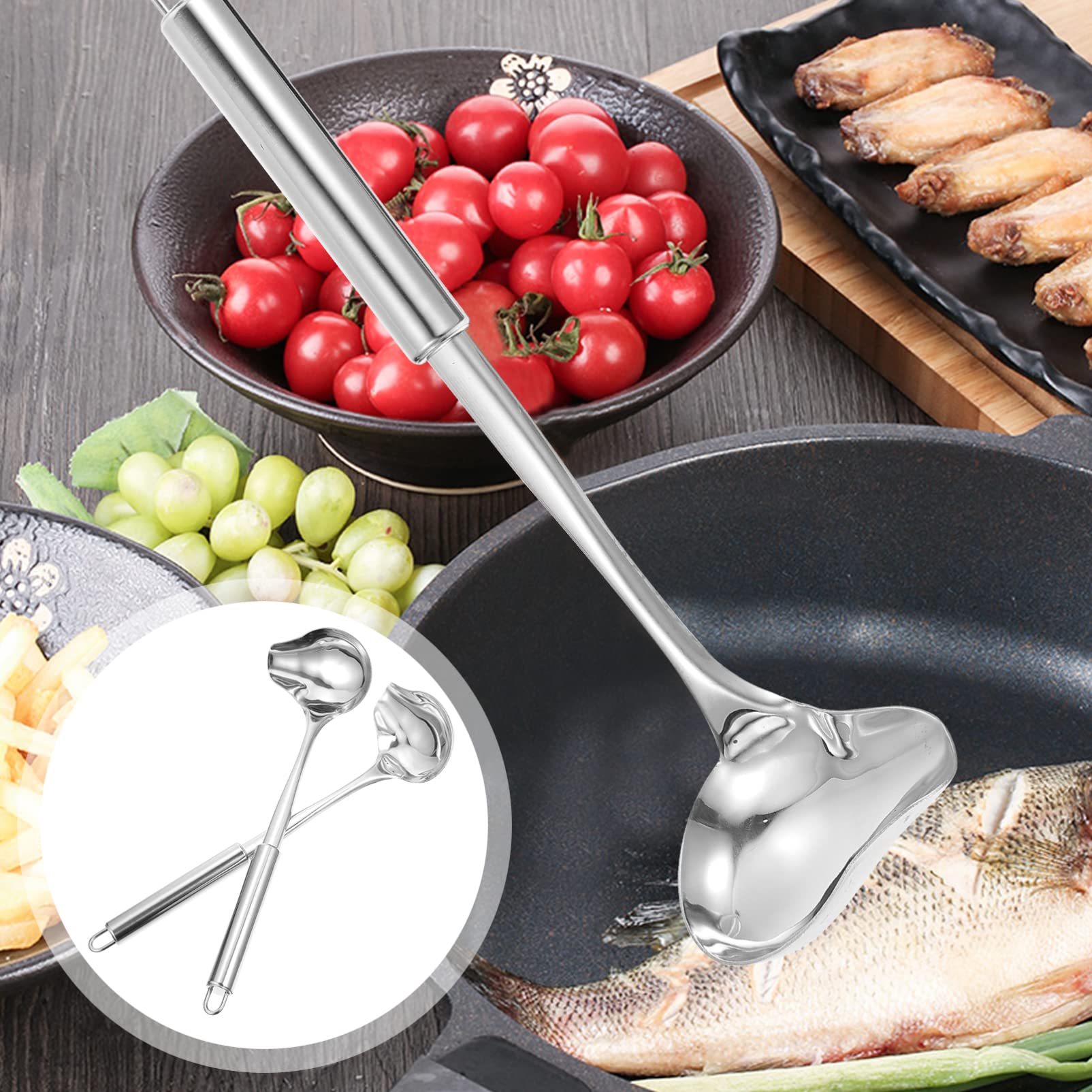 Angoily 2pcs Stainless Steel Sauce Drizzle Spoon Mint Sauce Ladle Sauce with Spout for Home Kitchen Restaurant Silver