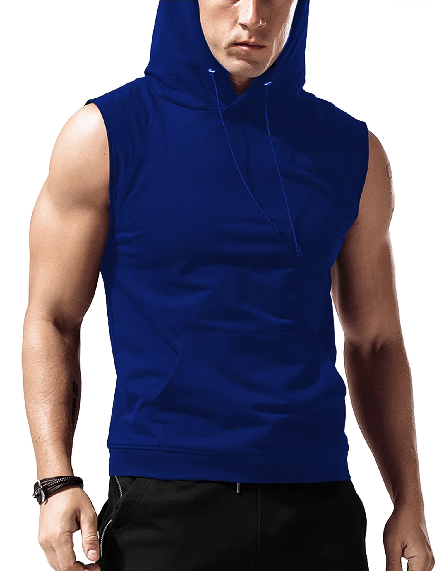 Aixdir Sleeveless Shirts for Men Casual Hoodie Tank Tops Gym Workout with Pocket Royal Blue L