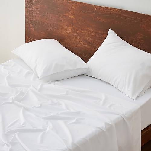 Bedsure Twin Sheets for Kids - Polyester & Rayon Derived from Bamboo Cooling Bed Sheets, Deep Pockets Fits up to 16", Breathable, Wrinkle Free and Soft Twin Sheet & Pillowcase Sets - White