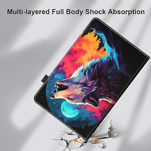 Case Compatible with Amazon All-New Kindle Fire 7 Tablet (2022 Release-12th Generation) Latest Model 7,Slim Fit Foldable Standing Cover Case with Auto Sleep/Wake,Wolf Under The Moon
